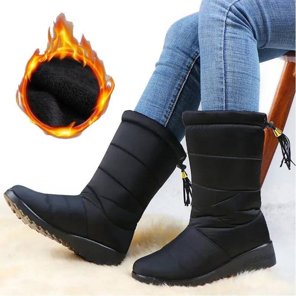 Теплые женские зимние ботинки с кисточками, высокие, без застежек, большие размеры, водонепроницаемые ботинки Martin, повседневная женская обувь
