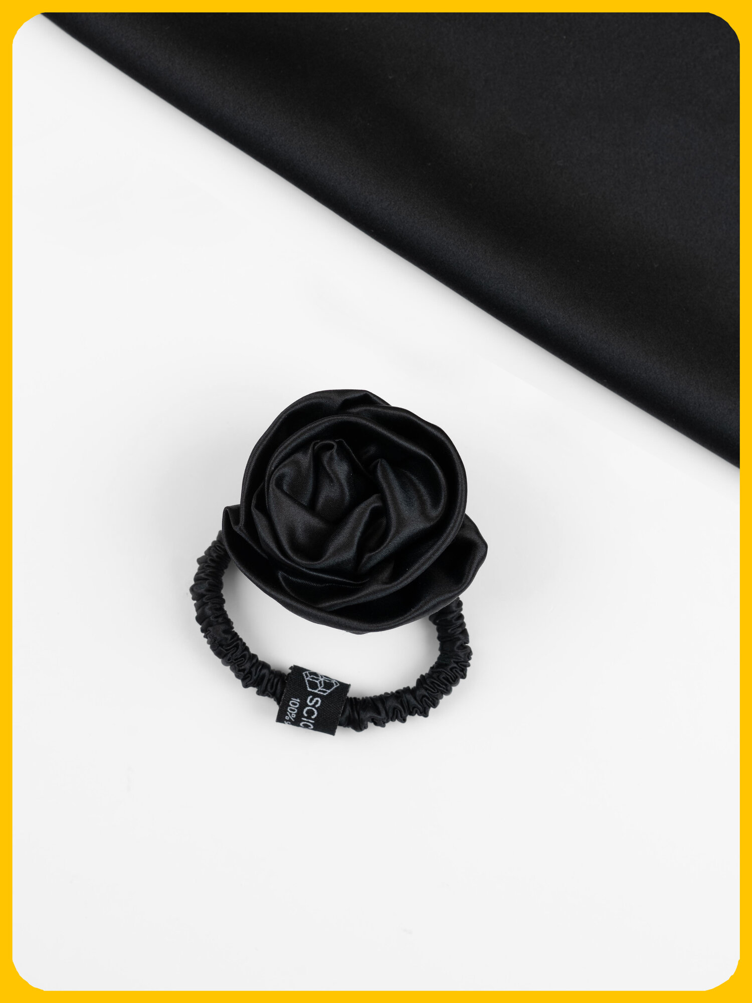 100% натуральный шелк 22 момм/Резинка для волос с цветком/черный цвет