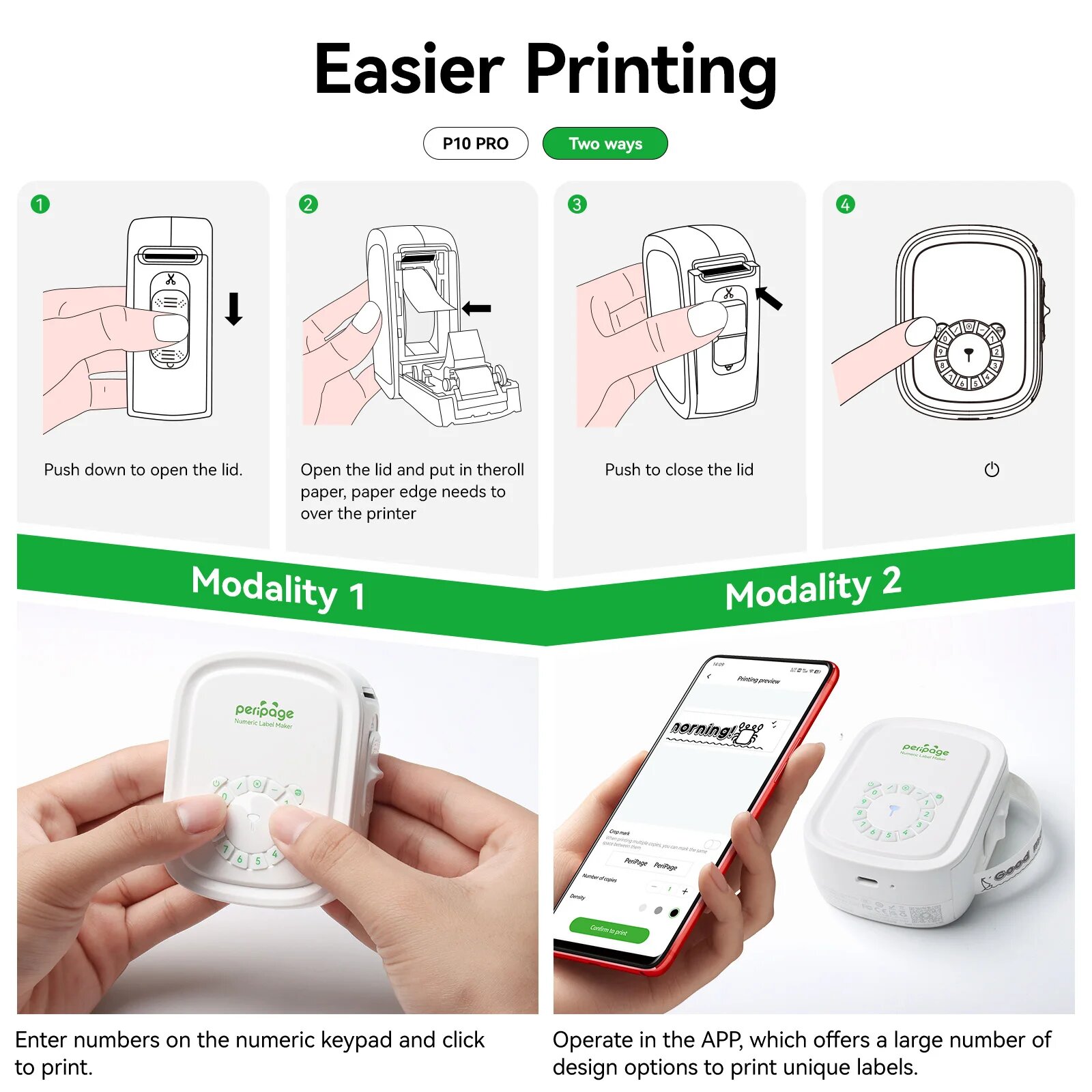 Peripage Numeric Label Maker Зеленый, White printer — фото 1