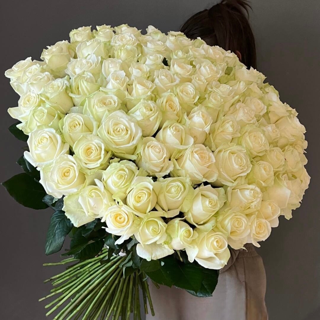 Букет из белых роз 101 шт, красивый букет цветов, шикарный, премиум цветы, премиум букет