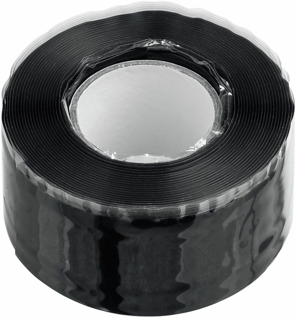 Самослипающаяся изолента ЗУБР спасатель, 25 мм х 3 м, 12 Атм, 30 000 В, черная, силикон, профессиональная 12381-2