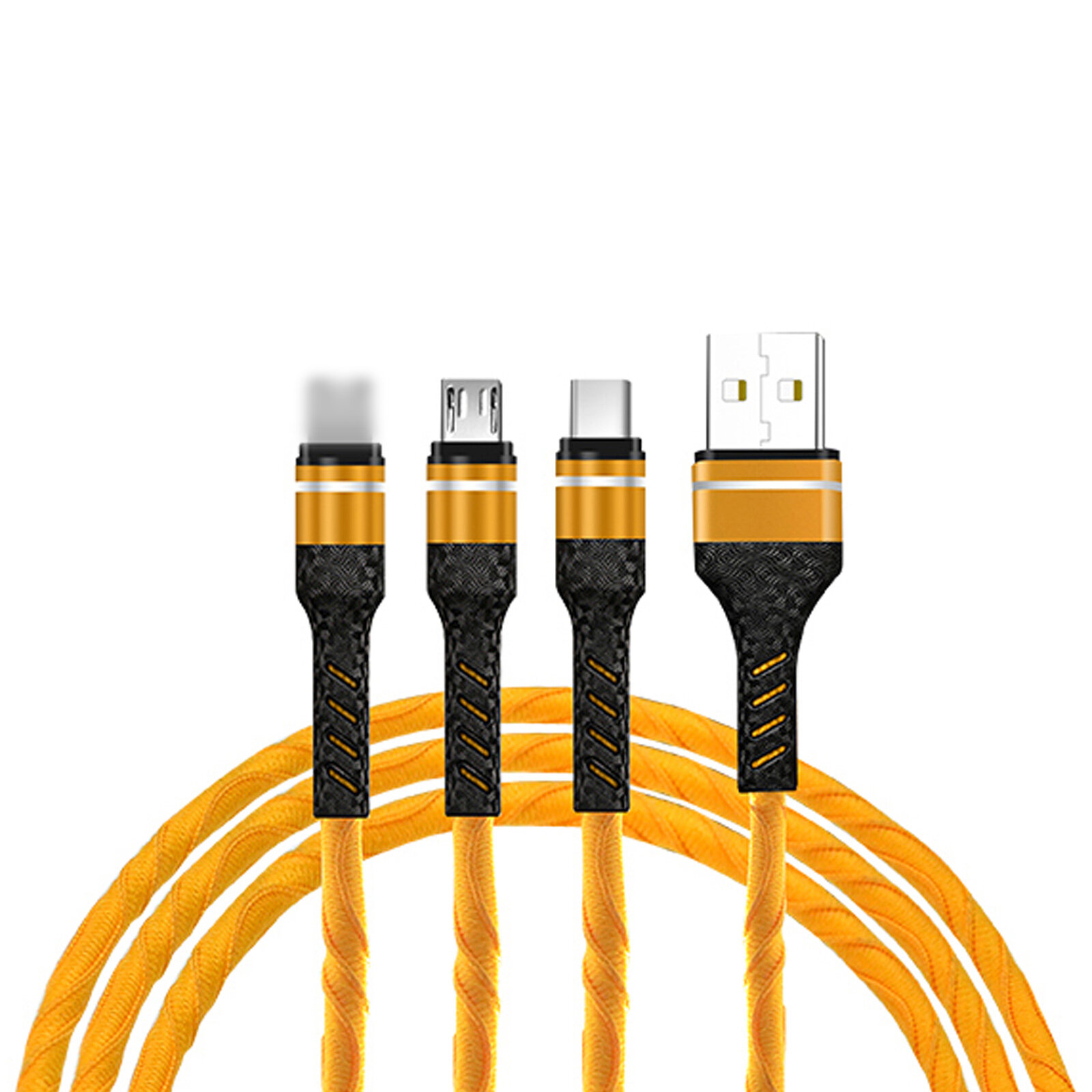 Кабель для зарядки 3-в-1 USB, мульти-зарядное устройство, разъемы Type C, Micro USB, замена для iPhone, iPad, Samsung, Huawei, Xiaomi, максимальный ток 3A, цвета Черный, Красный, Желтый (по выбору), длина кабеля около 1.2м/3.93фут, вес кабеля около
