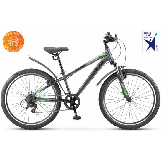 Stels Подростковый велосипед 24" Turbo 400 V Z010 (рама 12) Темный/серый/зеленый 2025 (М)