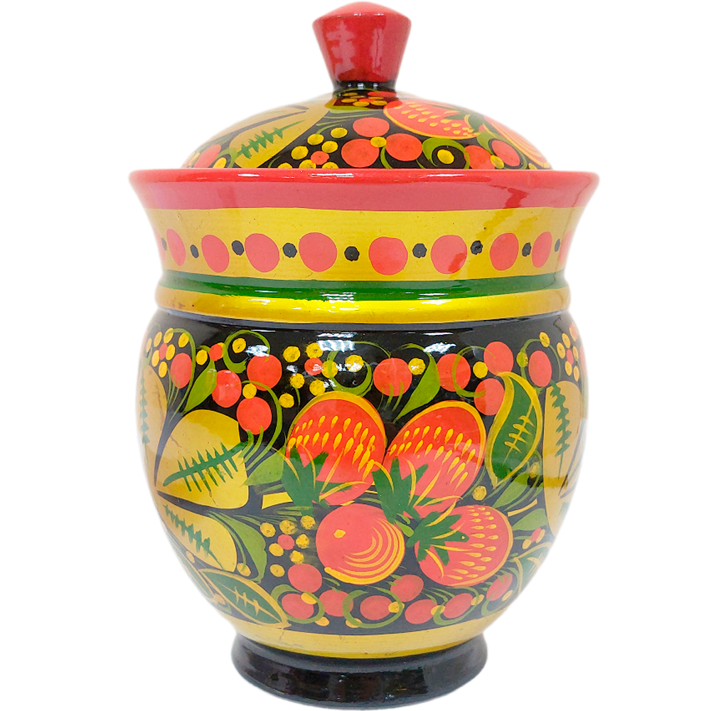 Деревянный бочонок ручной работы с крышкой "Пузач", хохлома