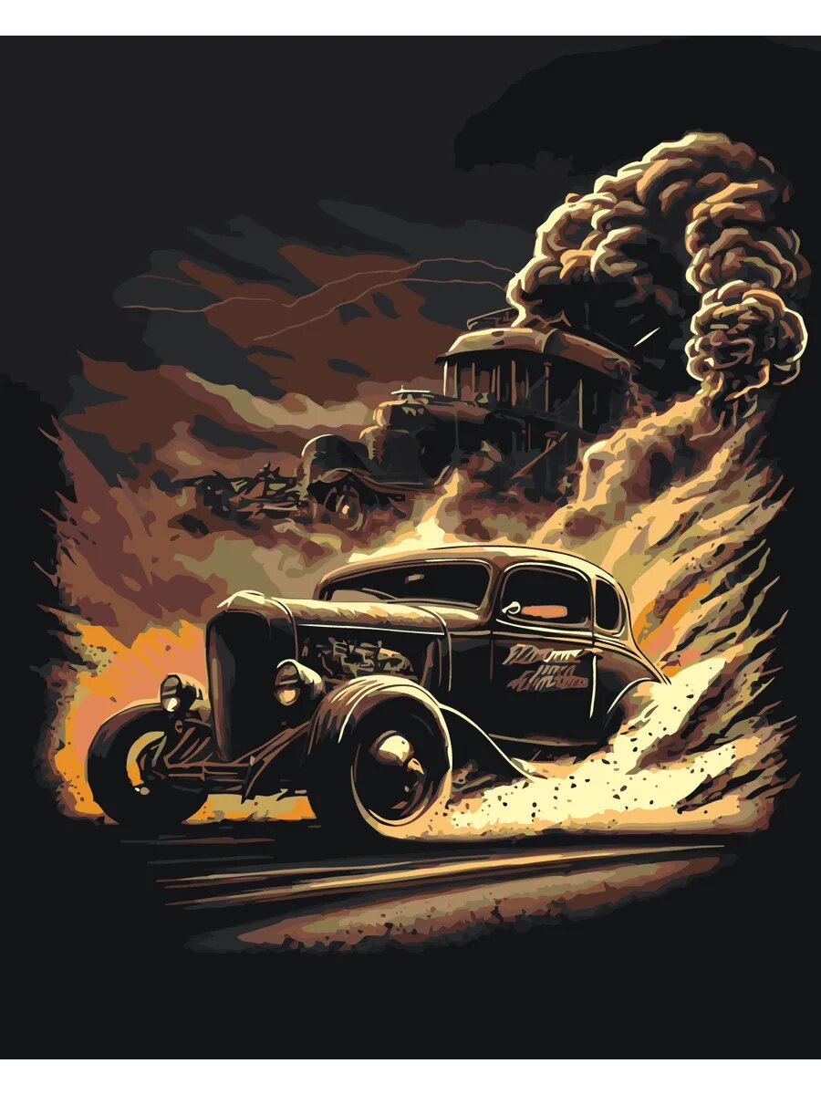 Картина по номерам Ретро Автомобиль Поезд Пыль Дым