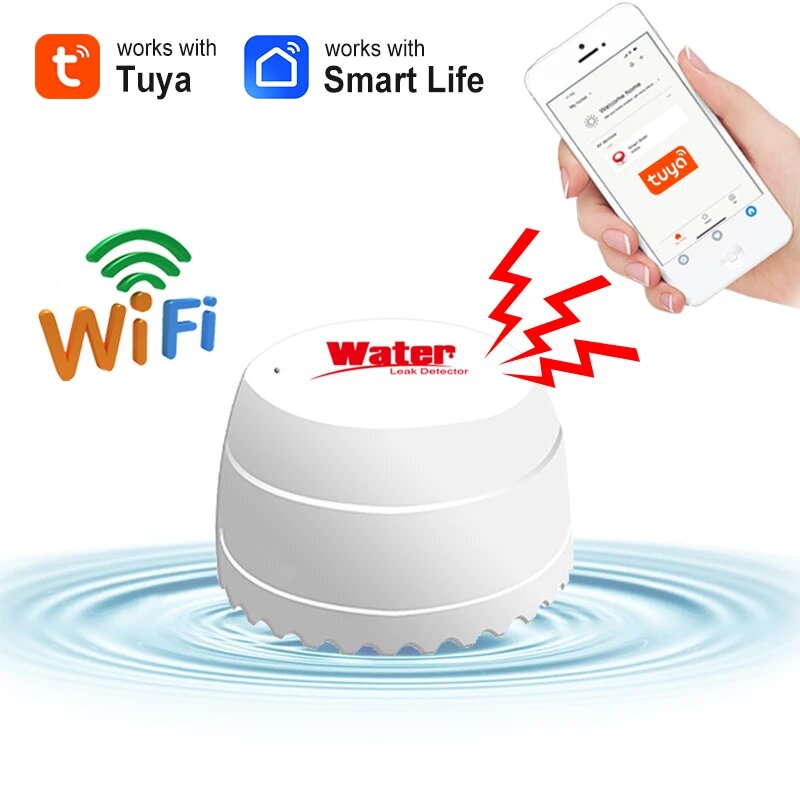 Датчик Протечки Воды Tuya Wi-Fi Smart Home, Беспроводной Датчик Перелива С Уведомлениями В Реальном Времени