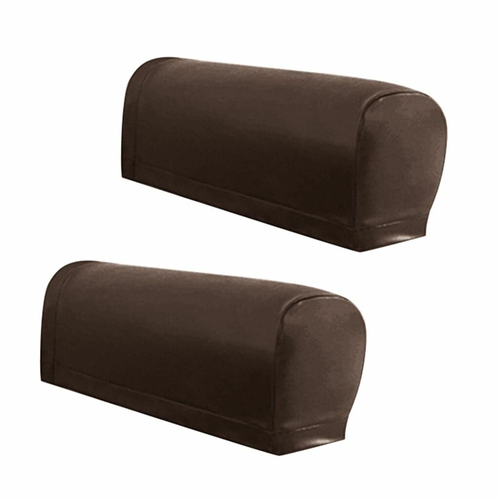 2 шт. Защитные накладки для подлокотников дивана с 4 противоскользящими подушками, эластичные 150%, PU кожаные чехлы для современного домашнего офиса, Коричневый