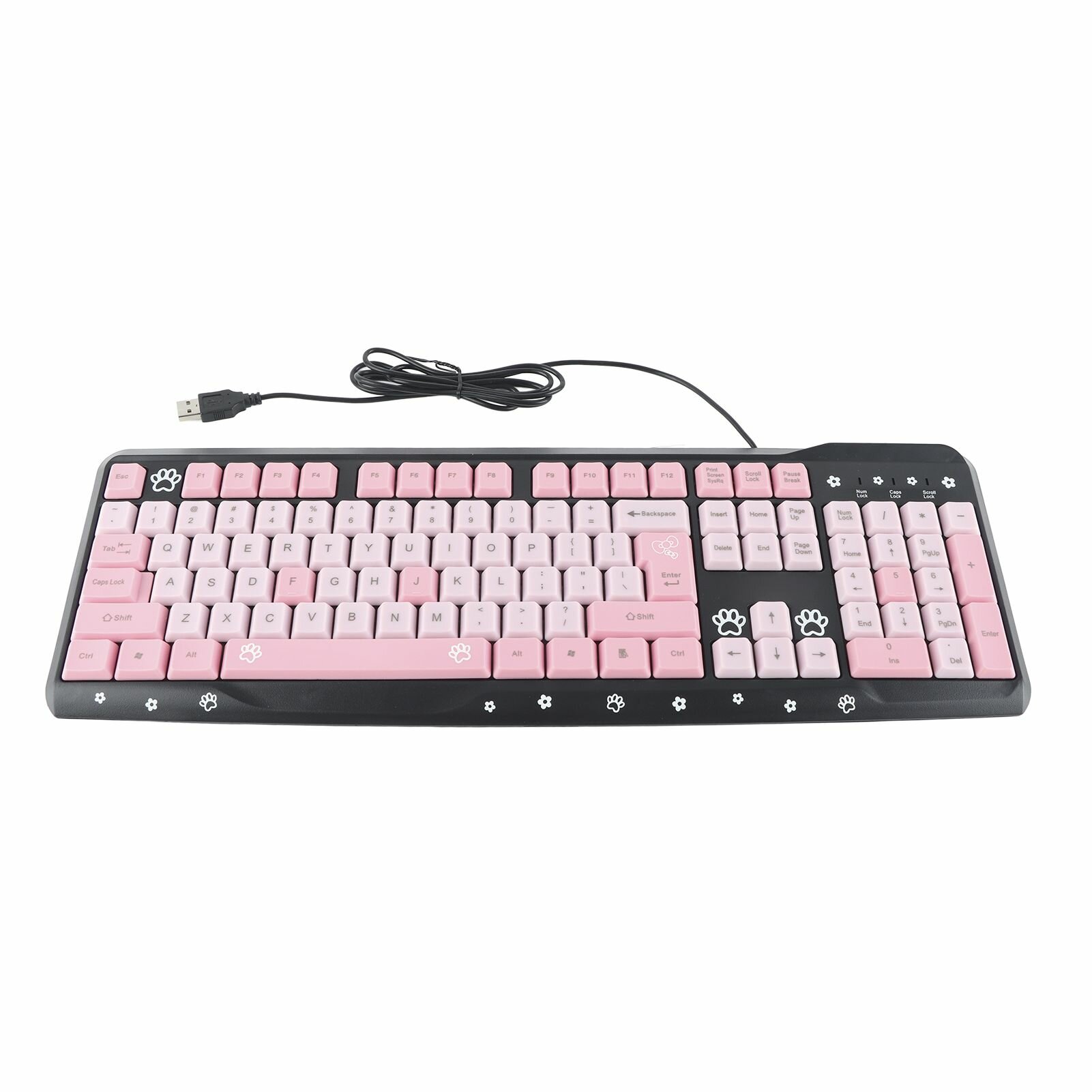 USB-проводная ультратонкая клавиатура с милым мультяшным рисунком для домашнего офиса, портативного компьютера, универсальная (черный и розовый)