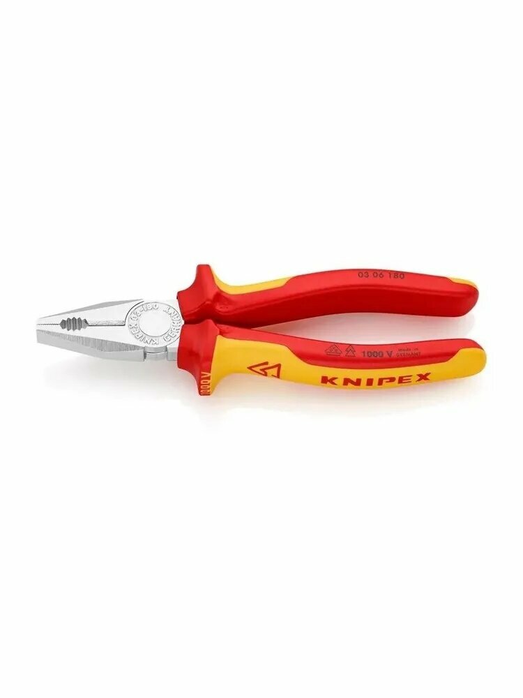 Плоскогубцы Knipex комбинированные VDE, 180 мм, хром, 2-комп диэлектрические ручки KN-0306180,