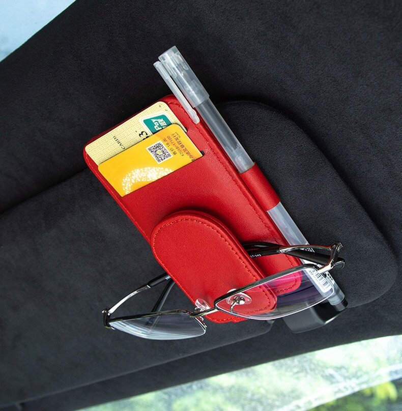 Держатель для очков в авто, зажим в машину, органайзер автомобильный для карт, Красный цвет