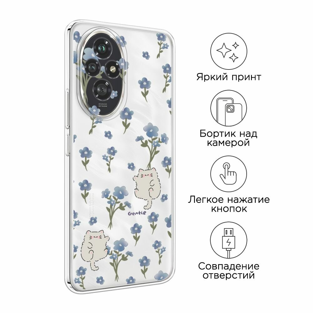 Чехол на Honor 200 / Хонор 200 с принтом "Gentle cats", прозрачный — фото 1