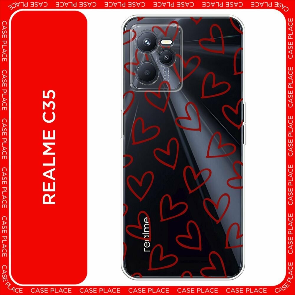 Чехол на Realme C35 / Реалми C35 с принтом "Little hearts doodles 2 - 14 февраля", прозрачный