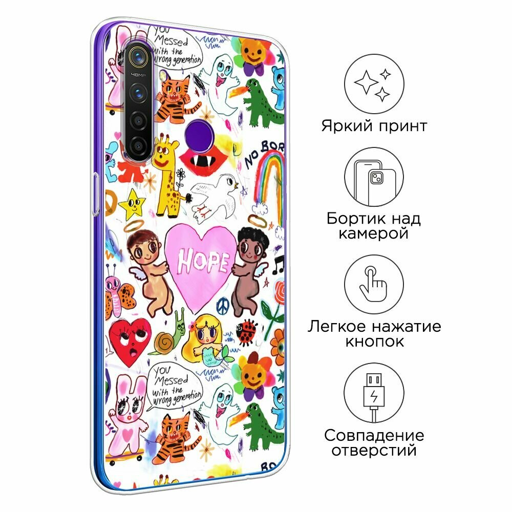 Чехол на Realme 5 Pro / Реалми 5 Про с принтом "Милые рисунки" — фото 1