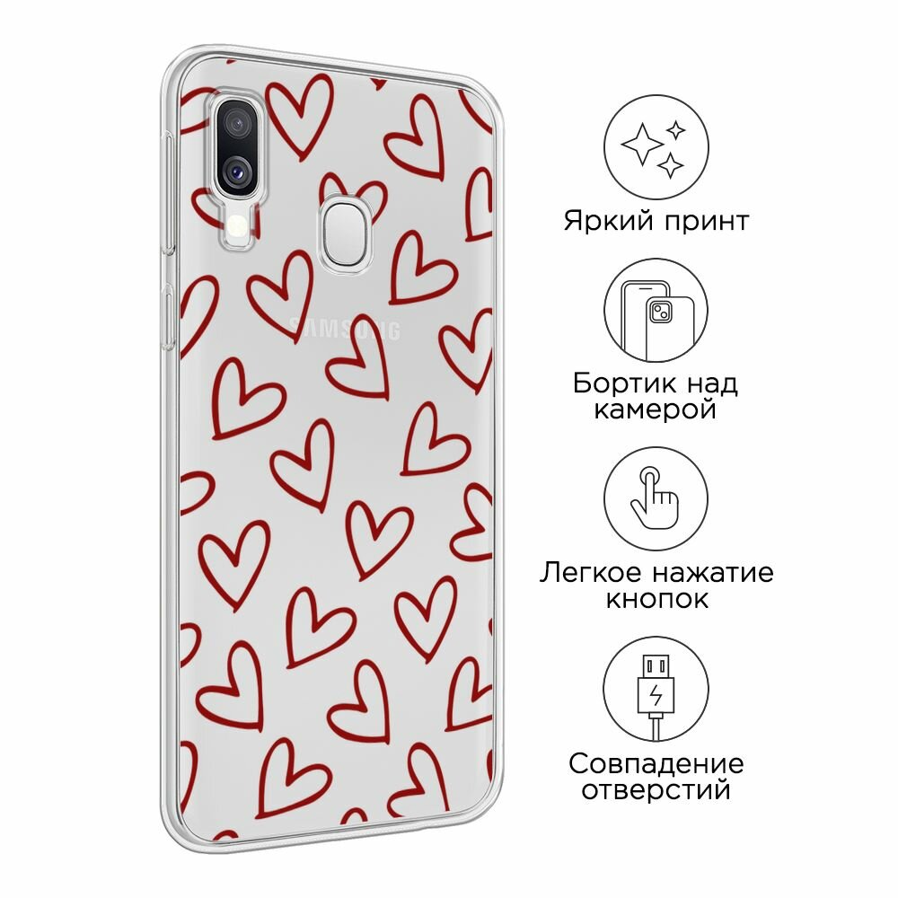 Чехол на Samsung Galaxy A40 / Самсунг Галакси А40 с принтом "Little hearts doodles 2 - 14 февраля", прозрачный — фото 1