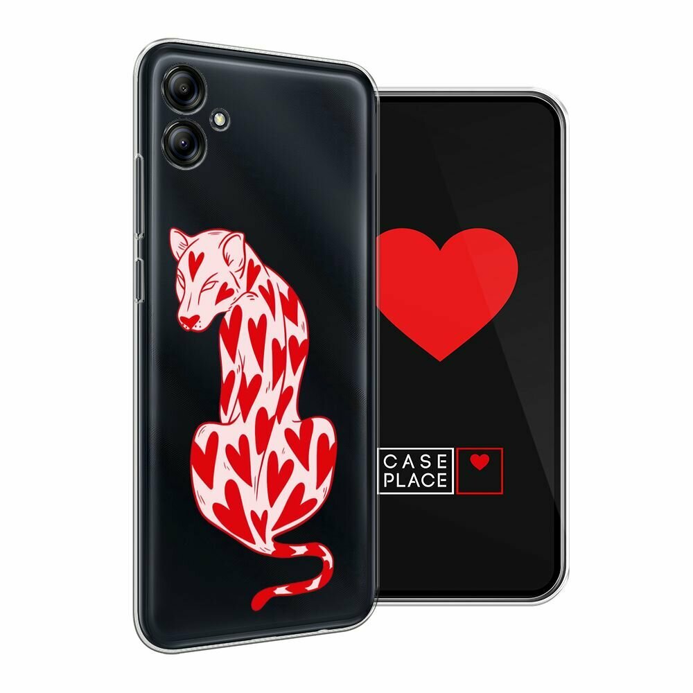 Чехол на Samsung Galaxy A04e / Самсунг A04e с принтом "Heart panther 2 - 14 февраля", прозрачный — фото 1