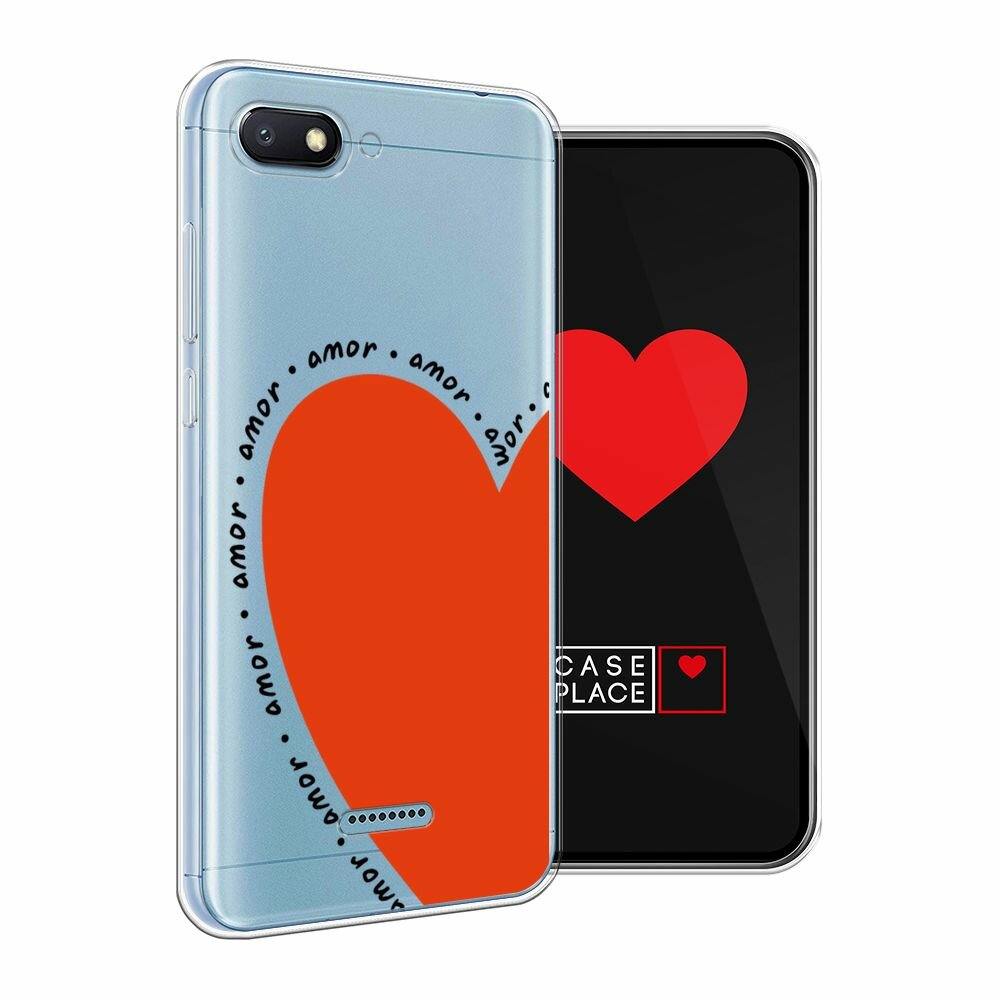 Чехол на Xiaomi Redmi 6A / Сяоми Редми 6А с принтом "amor heart 2 - 14 февраля", прозрачный — фото 1