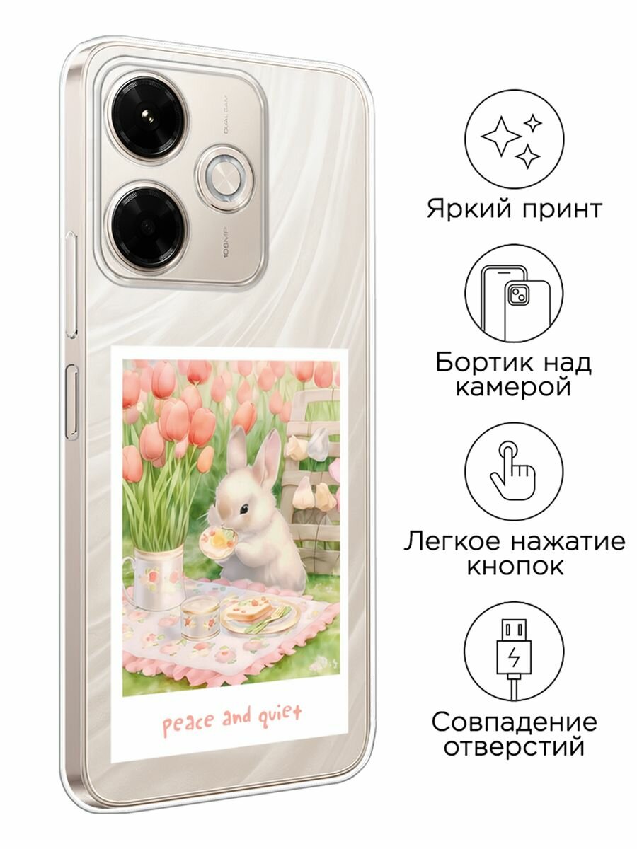 Чехол на Xiaomi Redmi 13X / Сяоми Редми 13X с принтом "Кролик на пикнике", прозрачный — фото 1