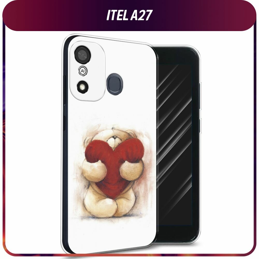 Силиконовый чехол на Itel A27 / Ител А27 с принтом "Мишка с сердцем 1"