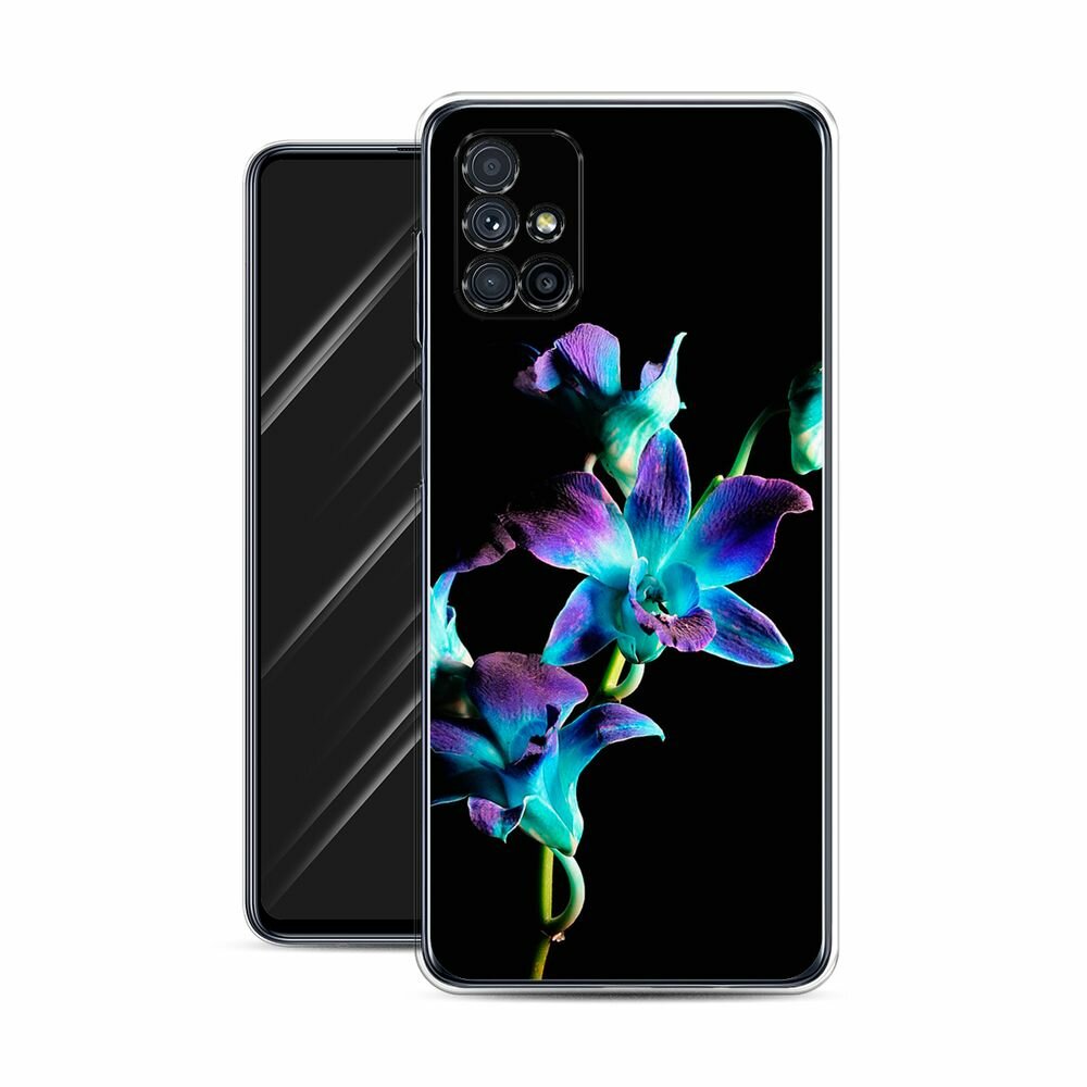Чехол на Samsung Galaxy M31s / Самсунг Галакси M31s с принтом "Синий цветок на черном" — фото 1