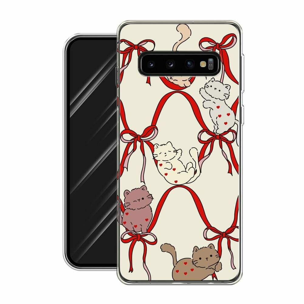 Чехол на Samsung Galaxy S10 / Самсунг Галакси S10 с принтом "Котики в ленточках 1" — фото 1