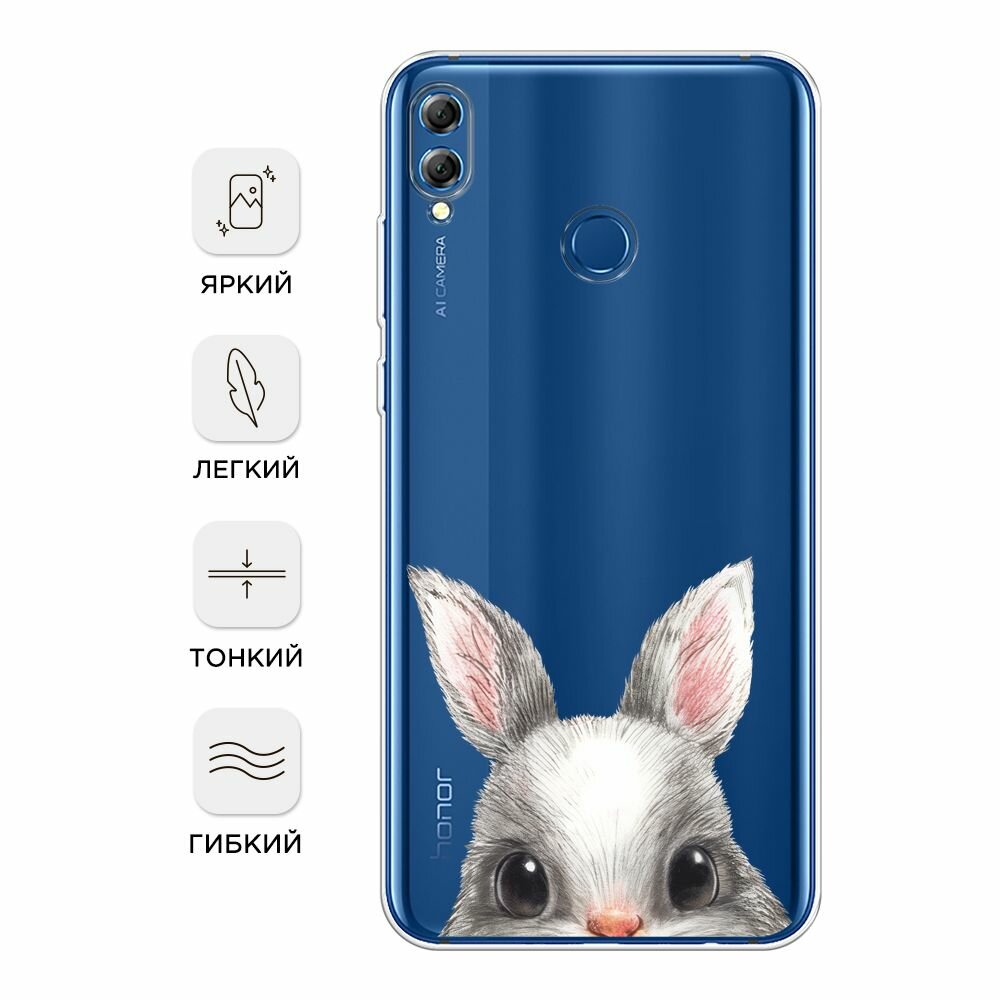 Чехол на Honor 8X / Хонор 8Х с принтом "Карандашный кролик 2 - 8 марта", прозрачный — фото 1