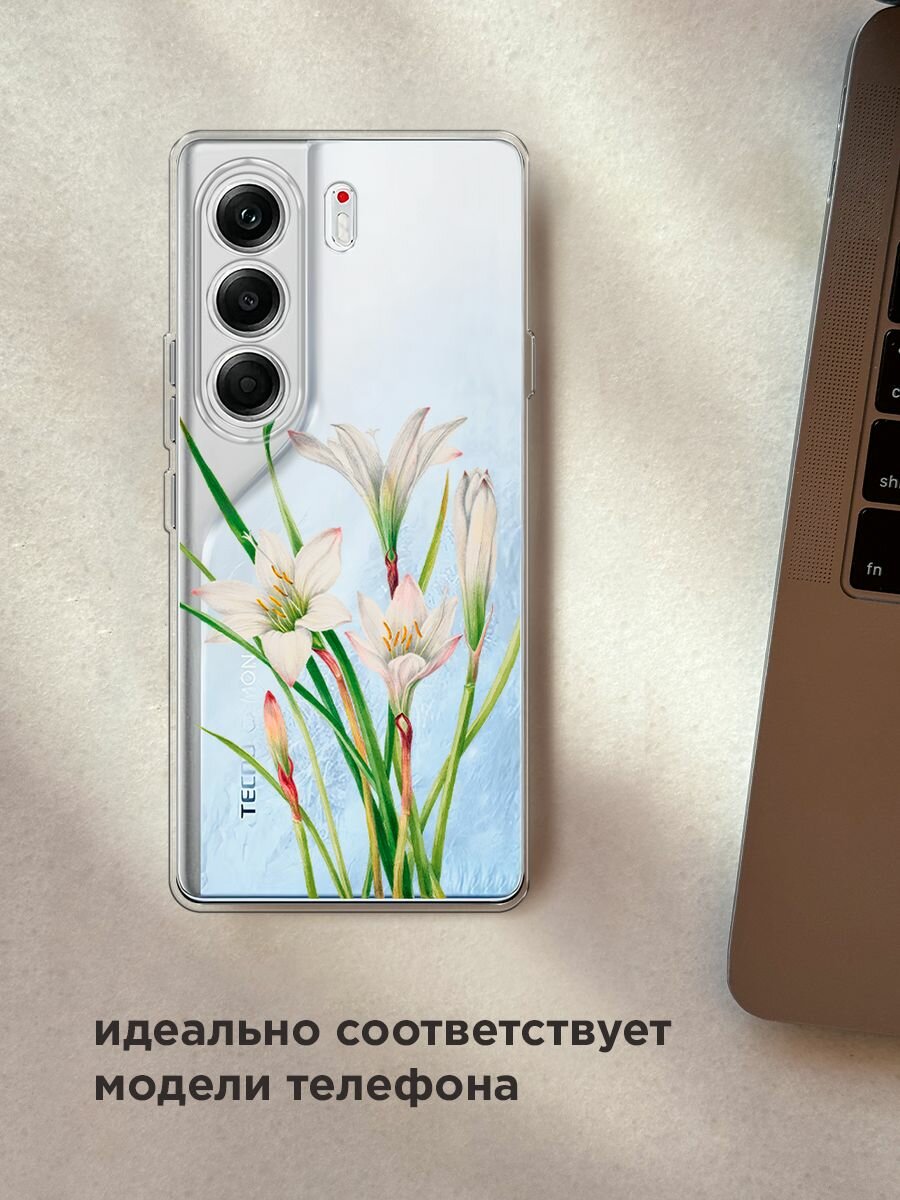 Чехол на Tecno Camon 40 Pro 5G / Текно Камон 40 Про 5G с принтом "White lily", прозрачный — фото 1