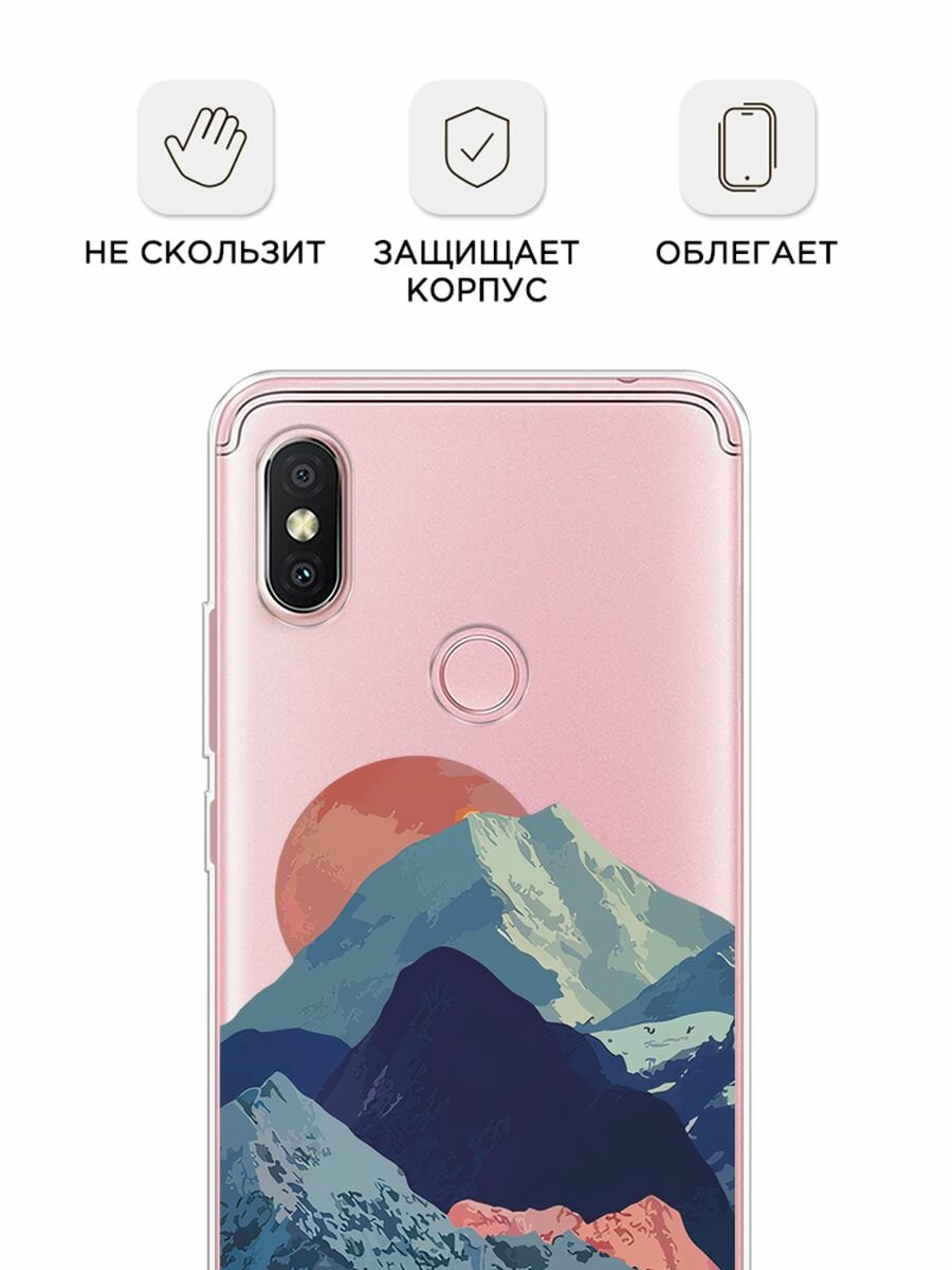 Чехол на Xiaomi Redmi S2 (Redmi Y2) / Сяоми Редми С2 (Редми Y2) с принтом "Закат в снежных горах", прозрачный — фото 1