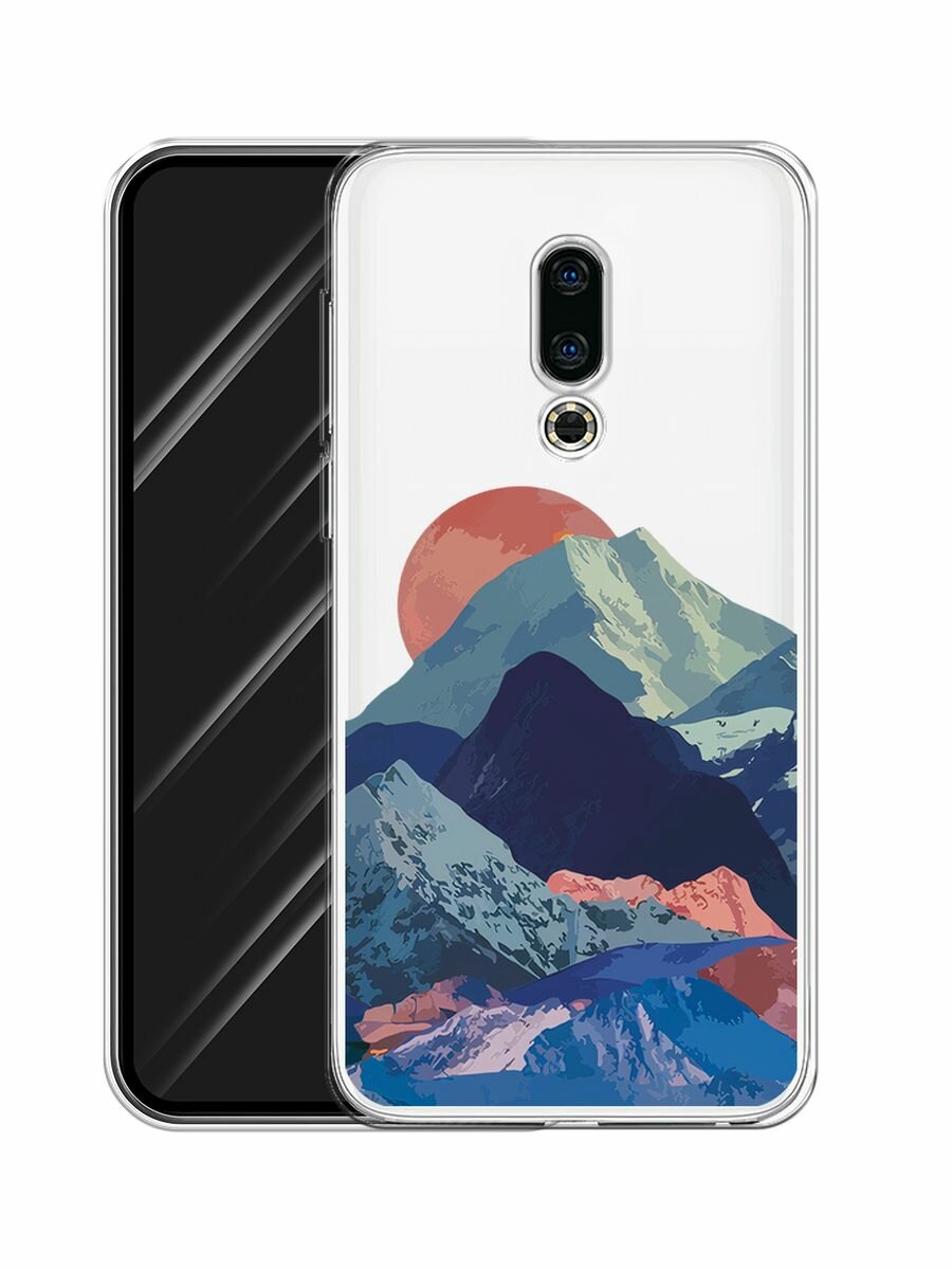 Чехол на Meizu 16th / Мейзу 16th с принтом "Закат в снежных горах", прозрачный — фото 1