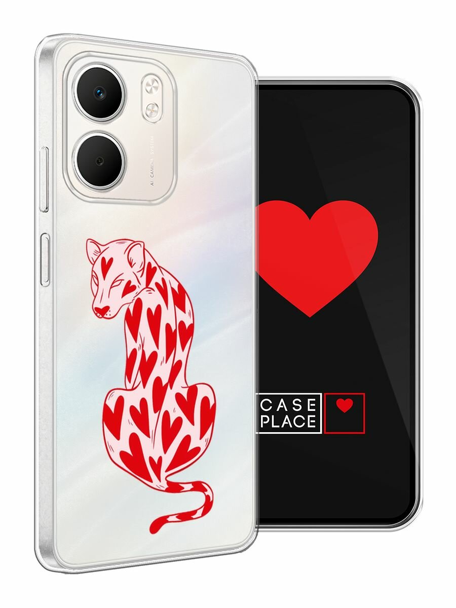 Чехол на Oppo A5x / Оппо А5x с принтом "Heart panther 2 - 14 февраля", прозрачный — фото 1