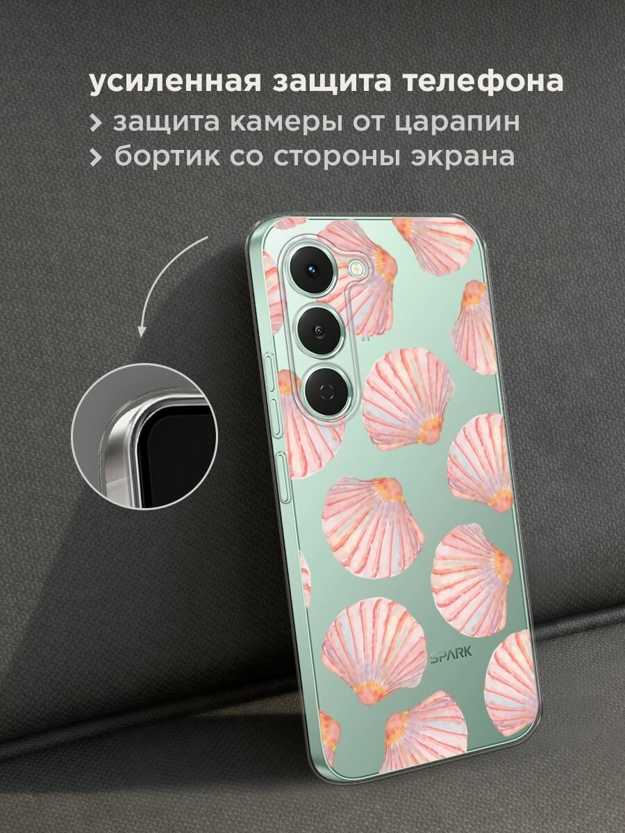 Чехол на Tecno Spark 40 Pro / Текно Спарк 40 Про с принтом "Ракушки паттерн", прозрачный — фото 1