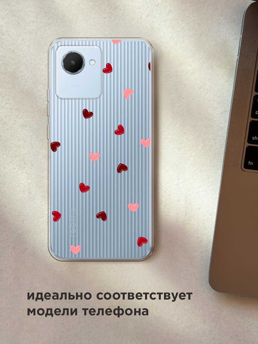 Чехол на Realme C30 / Реалми C30 с принтом "Бордовые сердечки 2" — фото 1