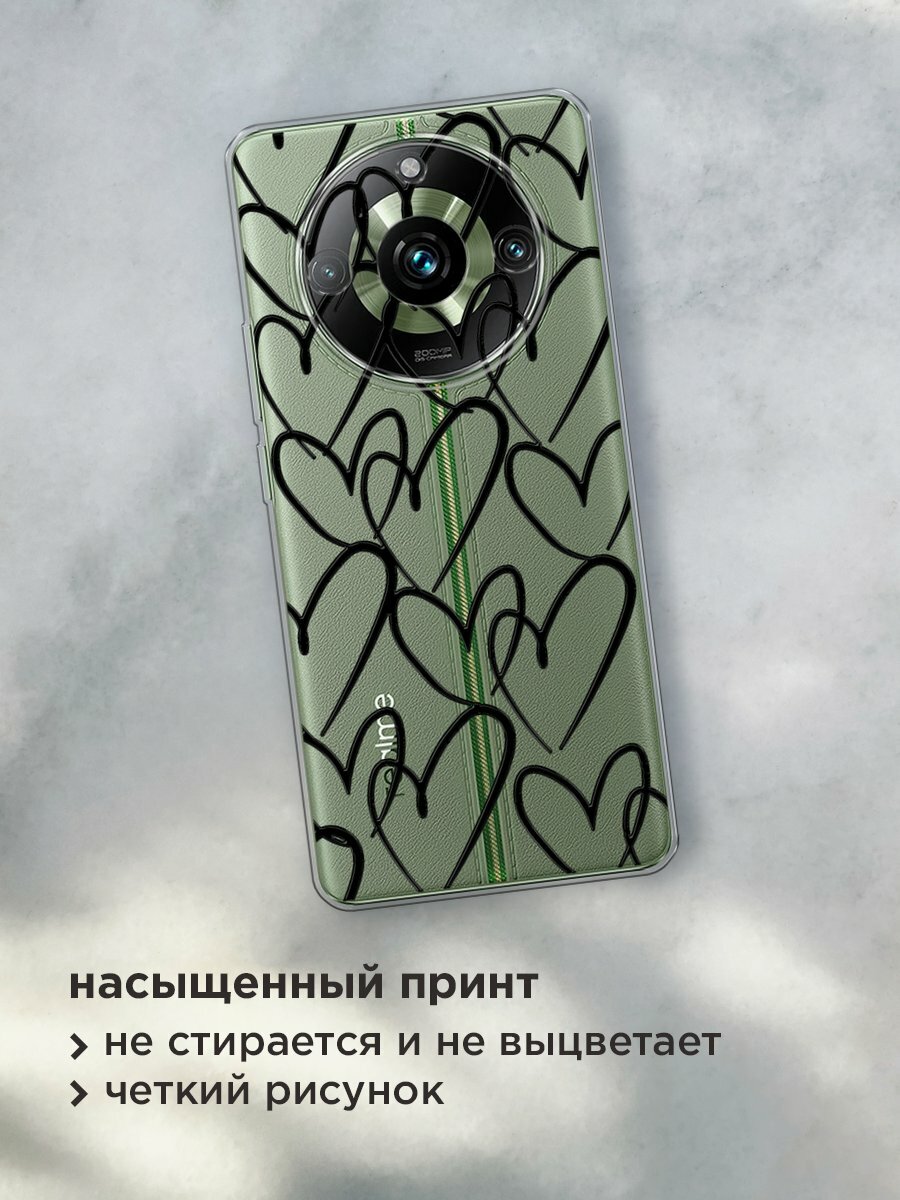Чехол на Realme 11 Pro / Реалми 11 Про с принтом "Hearts doodle black 1" — фото 1