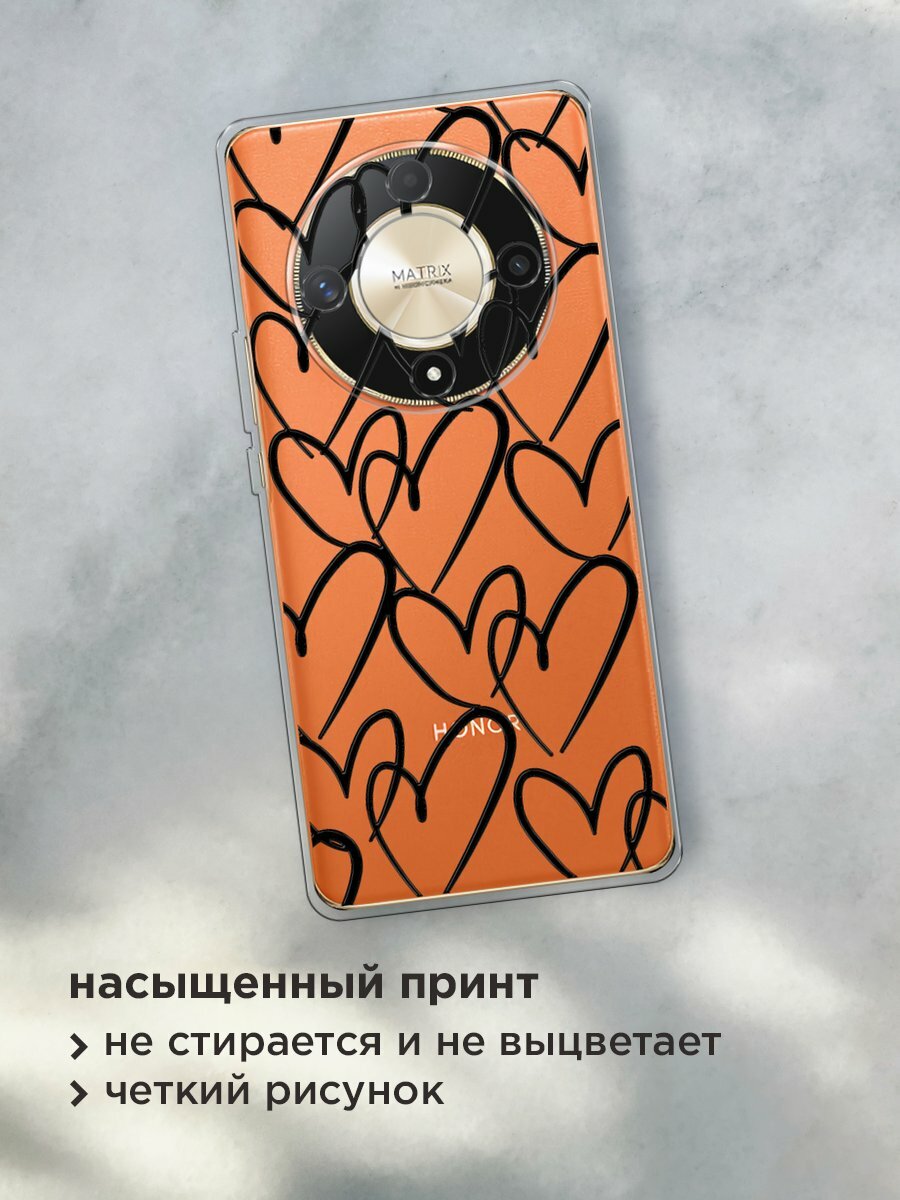 Чехол на Honor X9b / Хонор X9B с принтом "Hearts doodle black 1" — фото 1