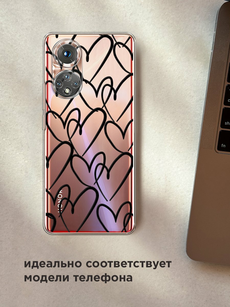 Чехол на Honor 50/Huawei Nova 9 / Хонор 50/Хуавей Нова 9 с принтом "Hearts doodle black 1" — фото 1