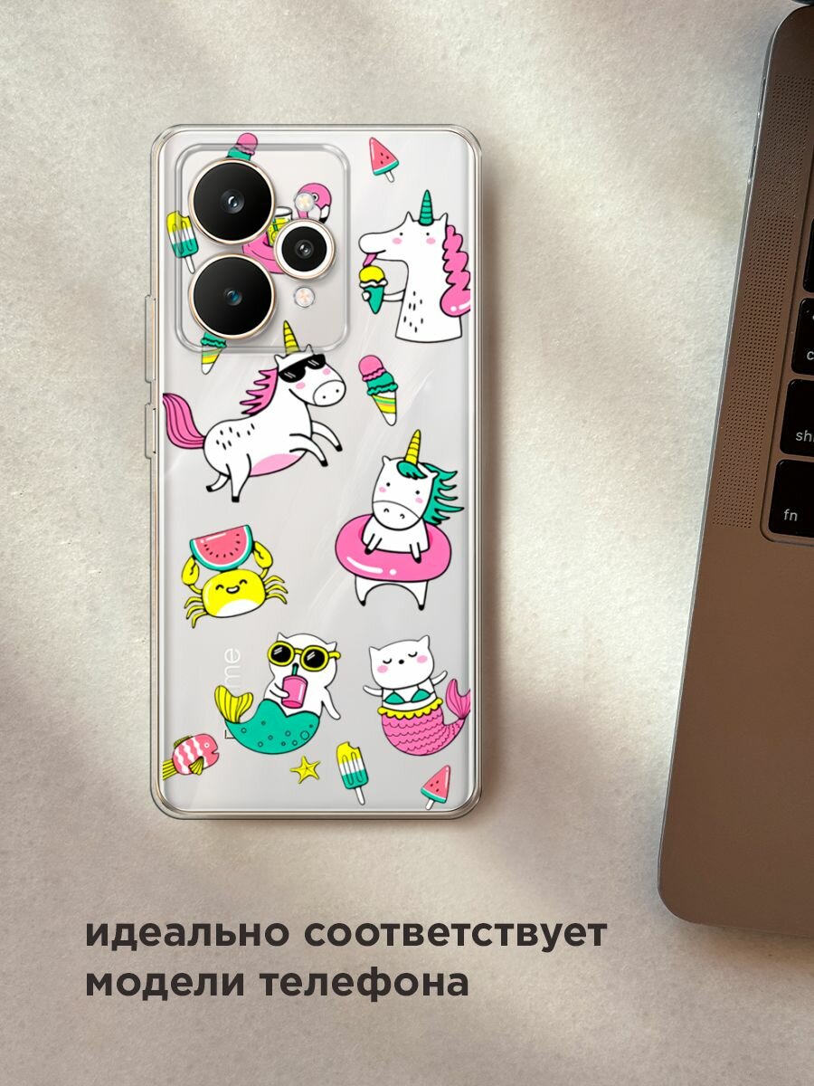 Чехол на Realme 15 / Реалми 15 с принтом "Единороги в отпуске", прозрачный — фото 1