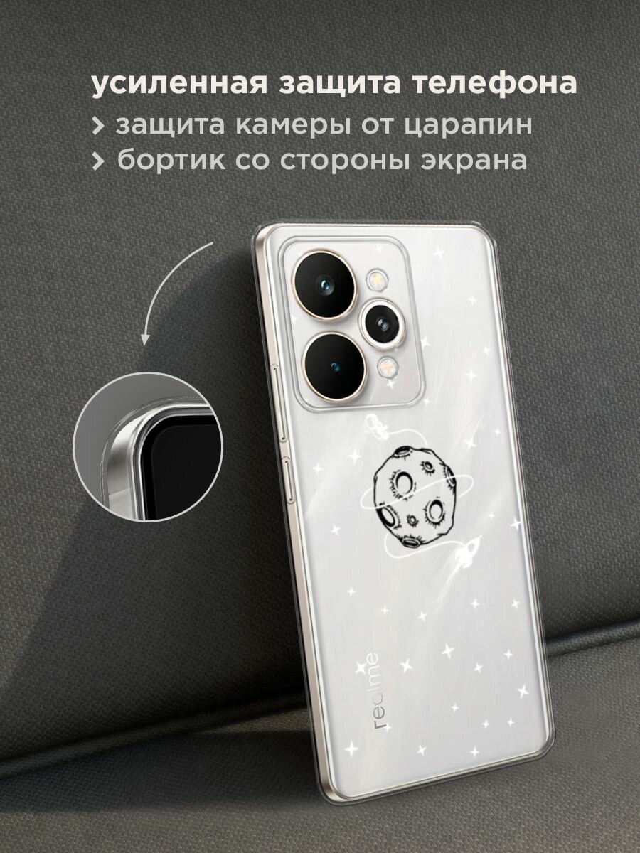 Чехол на Realme 15 Pro / Реалми 15 Про с принтом "Полет вокруг луны", прозрачный — фото 1