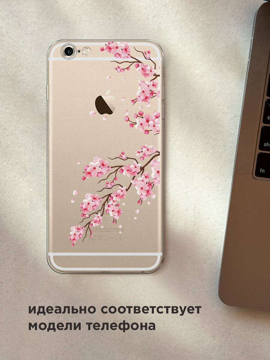 Чехол на Apple iPhone 6 Plus/6S Plus / Айфон 6 Плюс/Айфон 6С Плюс с принтом "Цветущая ветка сакуры рисунок", прозрачный — фото 1