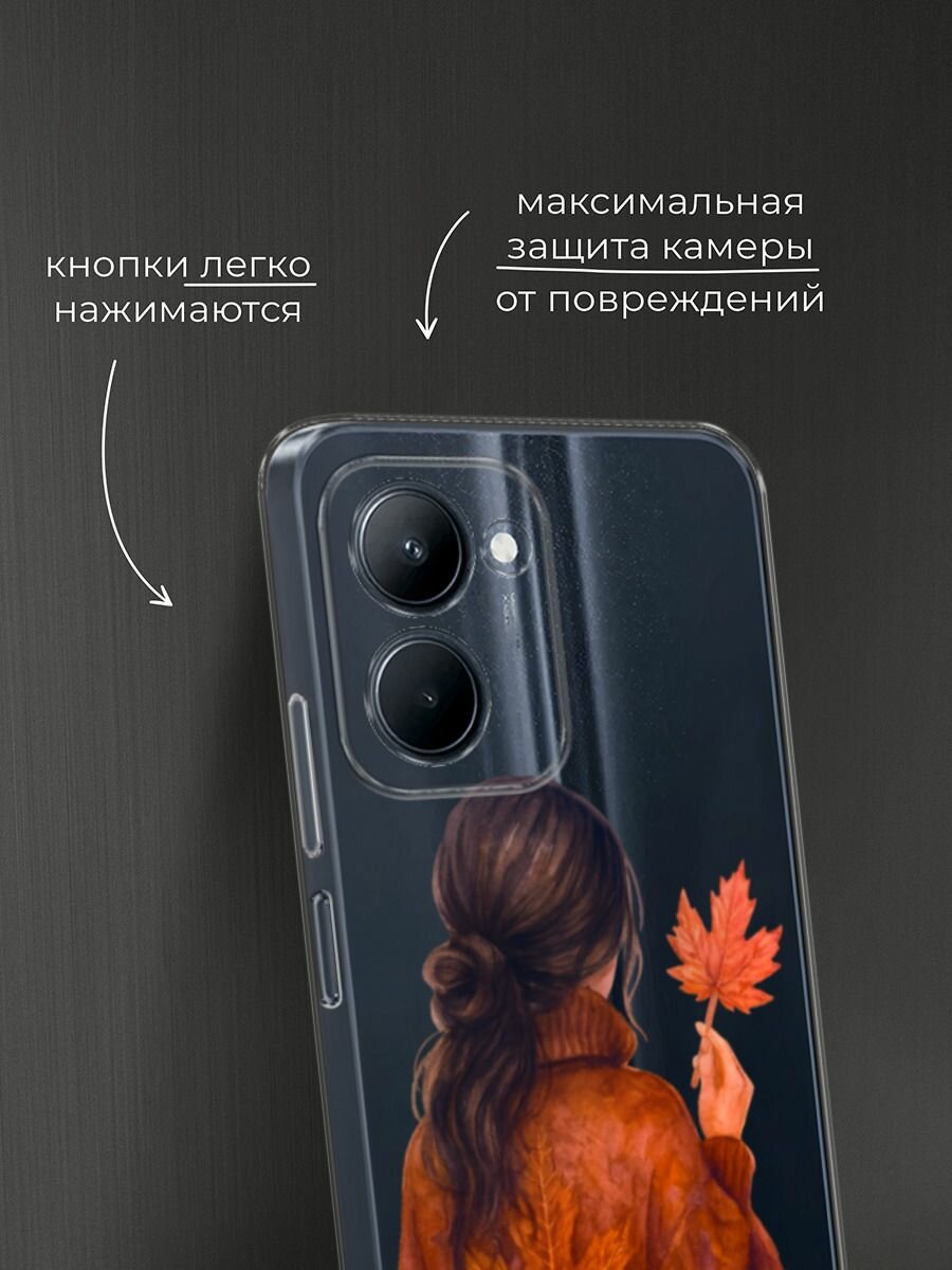 Чехол на Realme C33 / Реалми С33 с принтом "Девушка с опавшим листом", прозрачный — фото 1