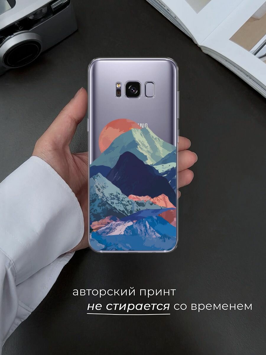Чехол на Samsung Galaxy S8 + / Самсунг Галакси С8 Плюс с принтом "Закат в снежных горах", прозрачный — фото 1