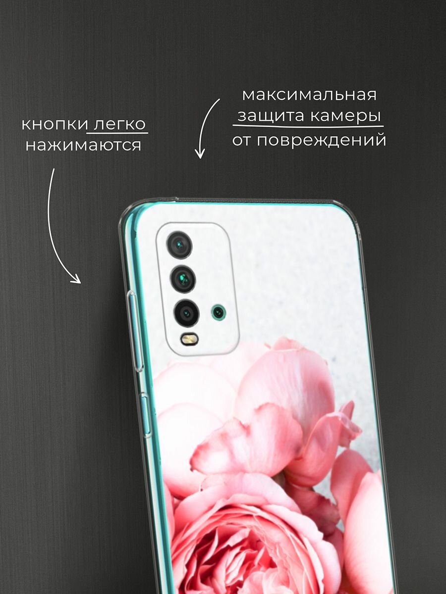 Чехол на Xiaomi Redmi 9T / Сяоми Редми 9Т с принтом "Пионы на белом" — фото 1