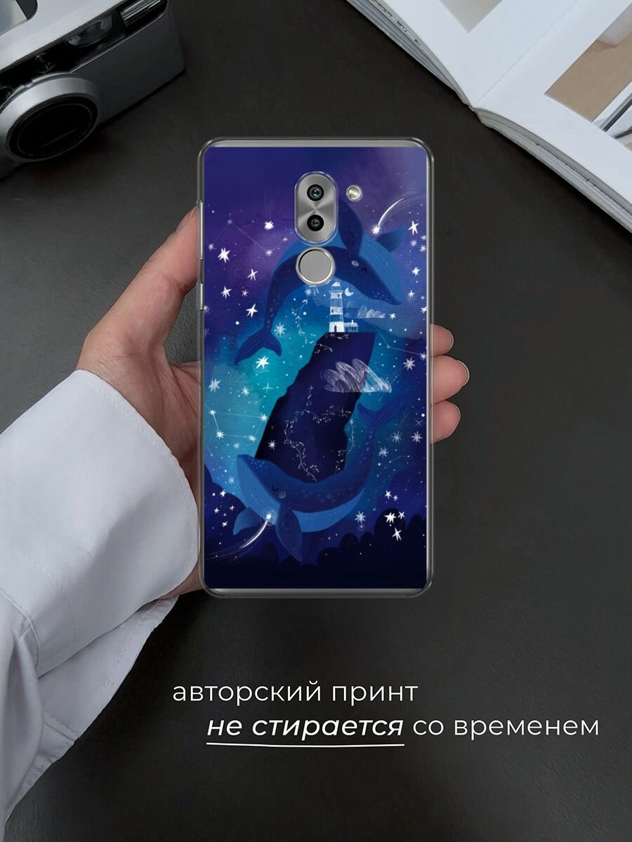Силиконовый чехол на Honor 6X / Хонор 6Х с принтом "Ночные киты" — фото 1