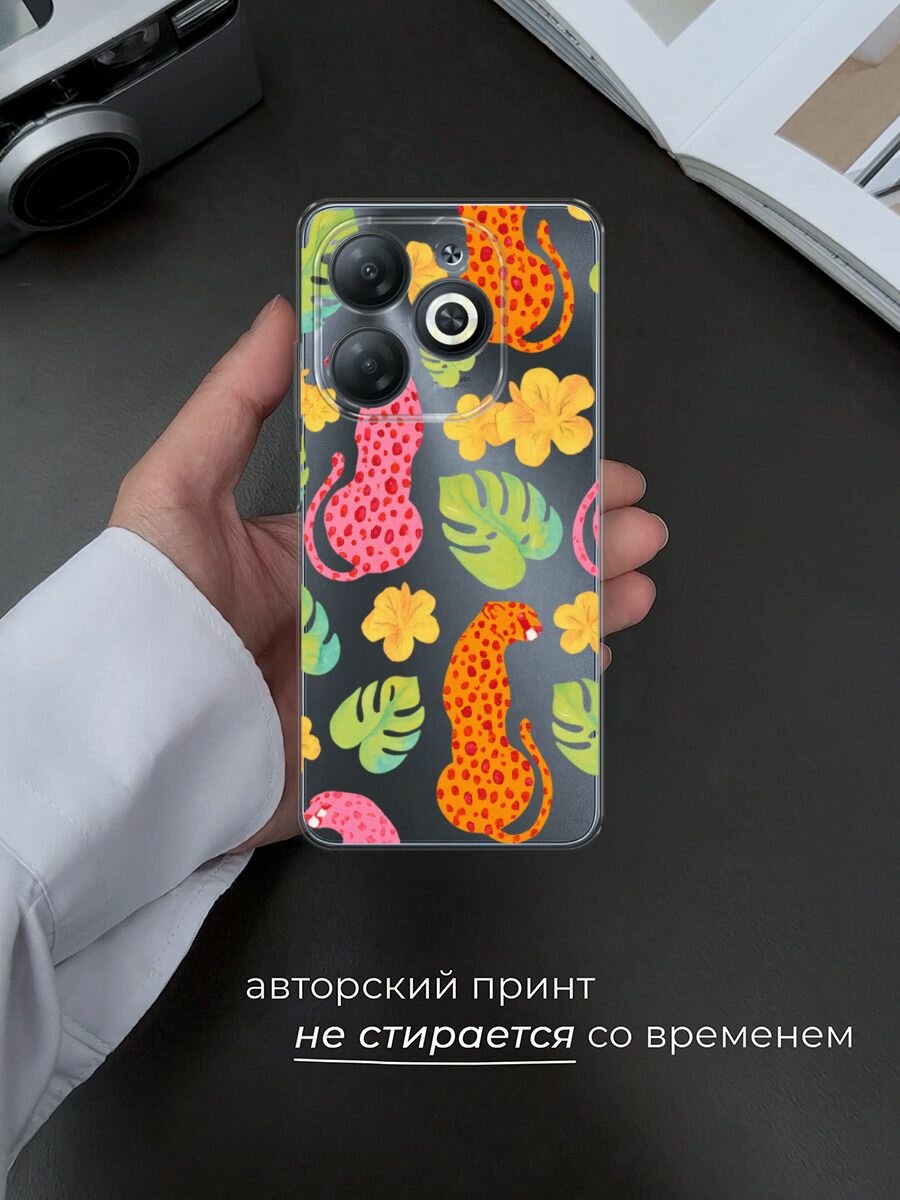 Чехол на Infinix Smart 8/8 HD/HOT 40i / Инфиникс Смарт 8/8 HD/HOT 40i с принтом "Экзотика", прозрачный — фото 1