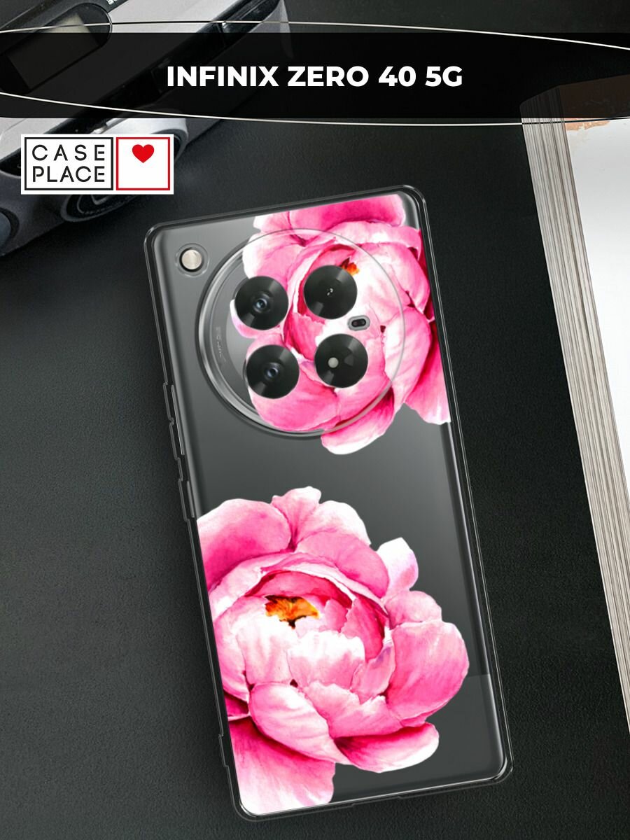 Чехол на Infinix Zero 40 5G / Инфиникс Зеро 40 5G с принтом "Open peonies", прозрачный