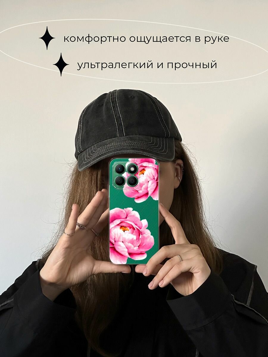 Чехол на Honor X8B / Хонор X8B с принтом "Open peonies", прозрачный — фото 1