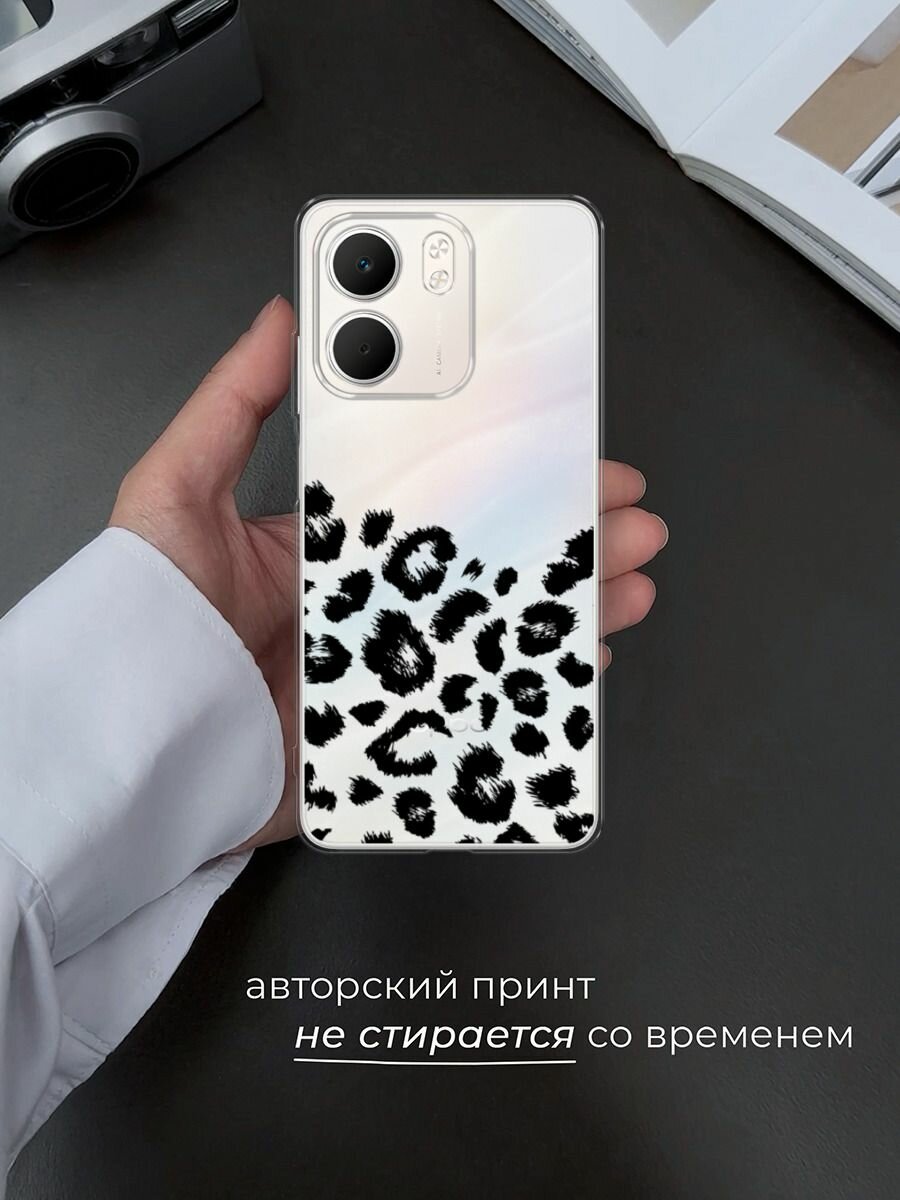 Чехол на Oppo A5x / Оппо А5x с принтом "Окрас леопарда фон черный", прозрачный — фото 1