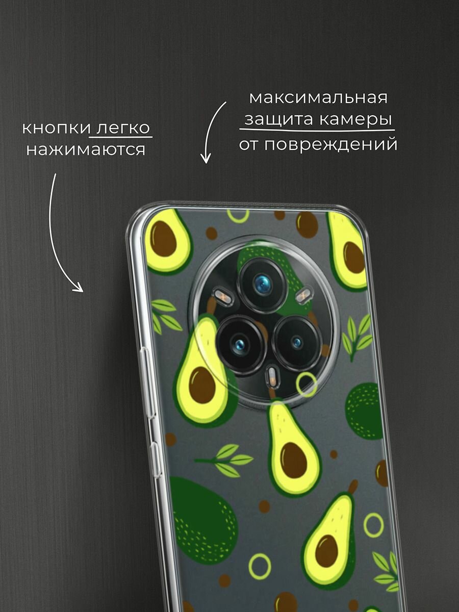 Чехол на Realme 14 Pro / Реалми 14 Про с принтом "Авокадо паттерн", прозрачный — фото 1
