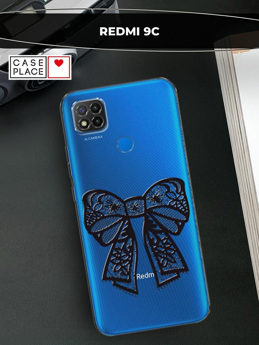Чехол на Xiaomi Redmi 9C / Сяоми Редми 9C с принтом "Черный сетчатый бант 2"