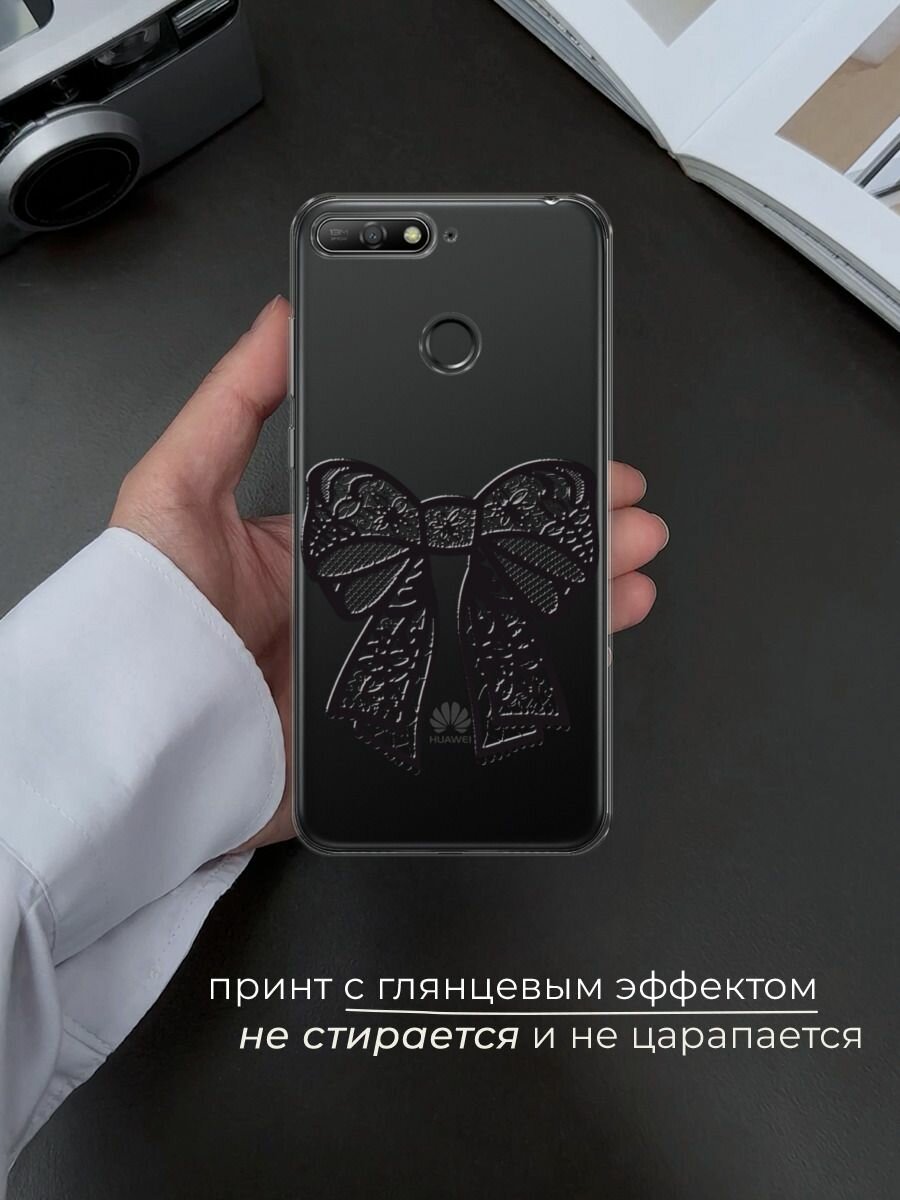 Чехол на Honor 7C/7A Pro/Huawei Y6 Prime 2018 / Хонор 7С/7А Про/Хуавей Y6 Prime 2018 с принтом "Черный сетчатый бант 2" — фото 1