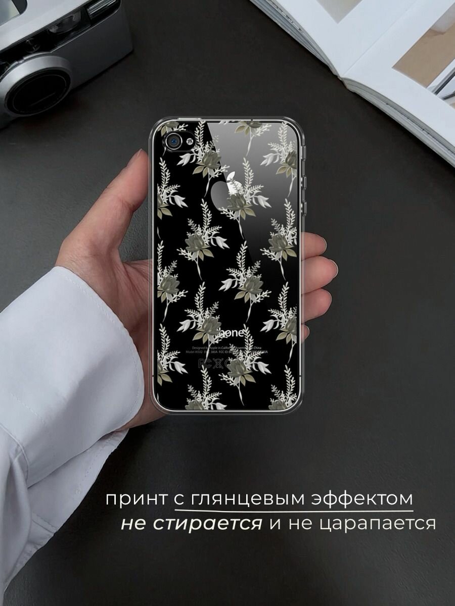 Чехол на Apple iPhone 4/4S / Айфон 4/4S с принтом "Паттерн цветы сепия" — фото 1