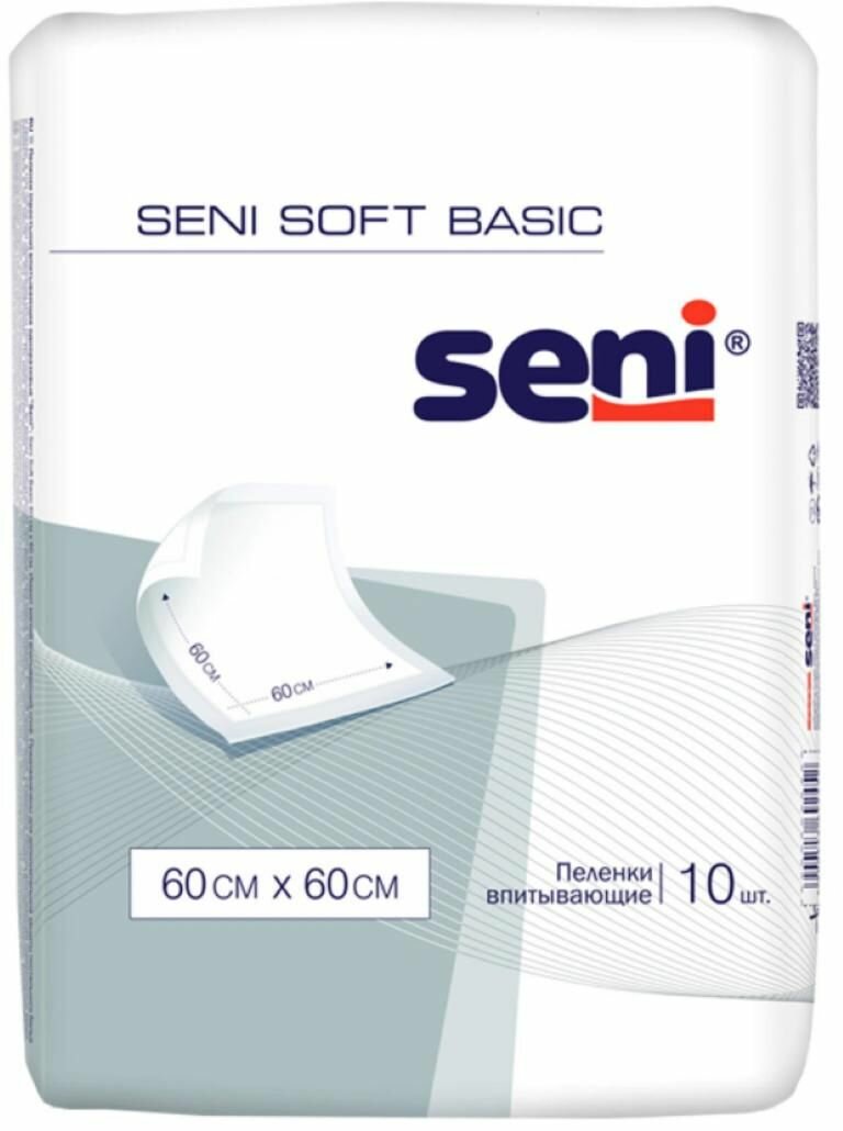 Одноразовые пеленки SENI одноразовые, впитывающие, софт basic 60х60 см №10